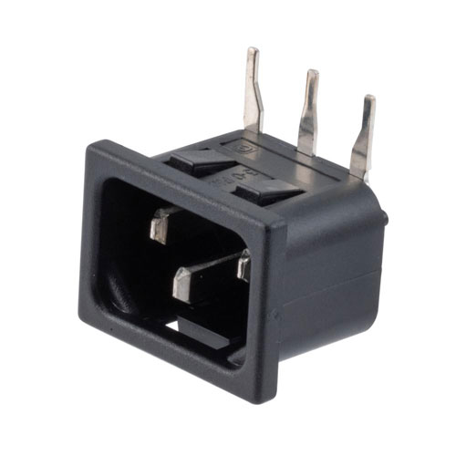 AC PEM C14, 3mm Panel Snap-In, Thru-hole PCB, Right Angle