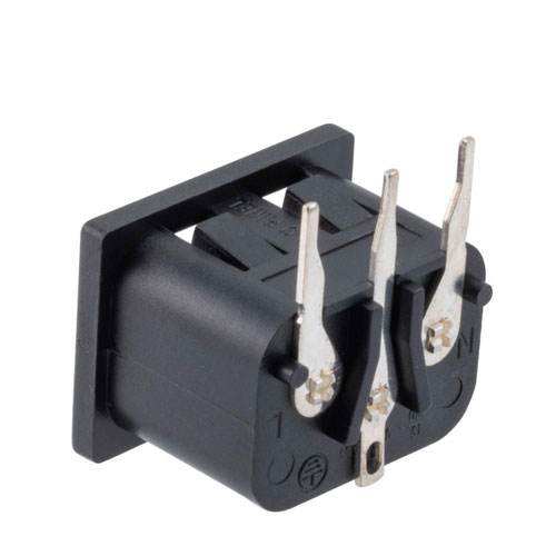AC PEM C14, 3mm Panel Snap-In, Thru-hole PCB, Right Angle