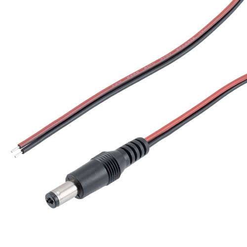 DC Power Cable, 5.5mm/2.1mm Male To Open, PVC, 22 AWG, 3-Foot